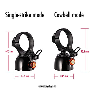Granite Cricket Mountain Bike Bell with Single-Strike Mode and Constant Cowbell Mode, Bike Bell for Mountain Bike, BMX Bike, Road Bike and Gravel Bike, Bicycle Bell for 22.2mm to 35mm Handlebars