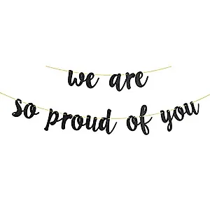 We Are So Proud of You Banner - Black Glitter Congrats Graduate Banner - High School College University Graduation Party Decorations Supplies