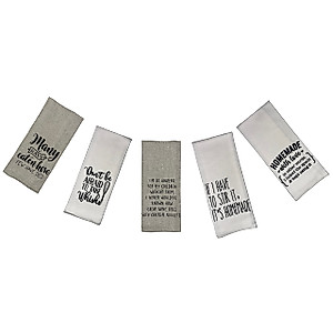 Set of 5, 100% Cotton Cooking Food Theme Saying Funny Cute Flour Sack Kitchen Towels/Dish Towels for Wedding, Baby Shower, Home Decor, Housewarming, Other Occasions Size: 15 X 25 Inch.