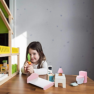 Sumind 30 Pcs Wooden Dollhouse Furniture Dollhouse Family Set of 8 Mini People Figures Dollhouse Accessories for Miniature Imaginative Play Toy