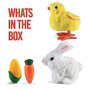 PREXTEX Hopping Bunny Toy - Plush Easter Bunny and Chirping Chick Set (with Carrot and Corn Toy) - Battery-Operated Great Easter Gift for Easter Basket Arrangement for Kids