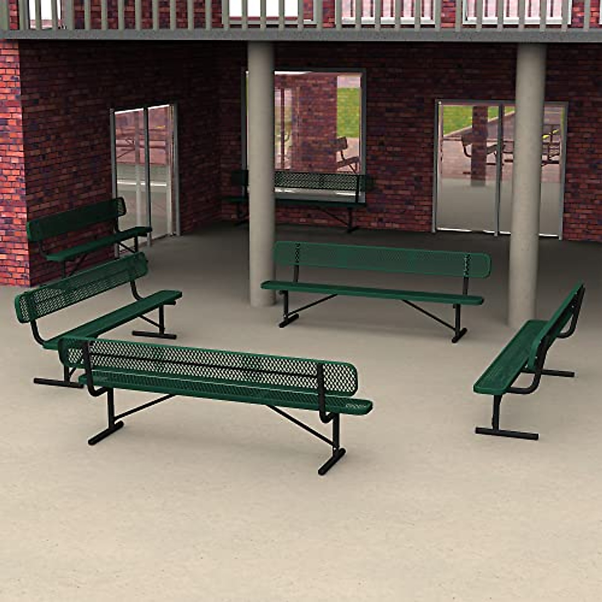 Norwood Commercial Furniture Open Air Series Heavy Duty Portable Outdoor Bench with Back,Surface Mount, 8 Feet, Green