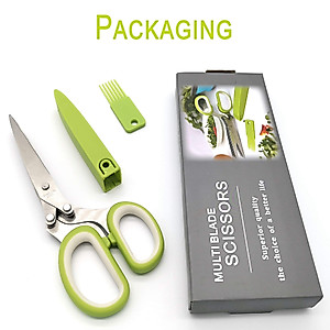 2023 Updated Herb Scissors Set - Herb Scissors With 5 Blades and Cover, Cool Kitchen Gadgets for Cutting Shredded Lettuce, Cilantro Fresh, Green Onion Fresh and etc. Also Can Used for Cutting Paper.