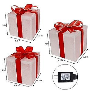 ATDAWN 60 LED Lighted Gift Boxes Christmas Decorations, Transparent Lighted Present Boxes, Christmas Home Gift Box Decorations, Warm White