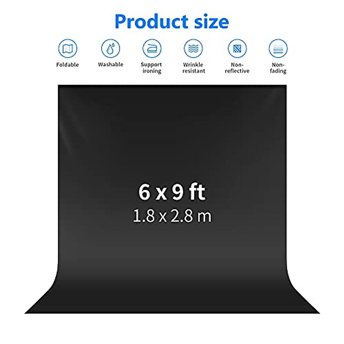 NEEWER 6x9 feet/1.8x2.8m Photo Studio 100% Pure Polyester Collapsible Backdrop Background for Photography, Video and Television (Backdrop Only) - Black