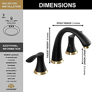 Black and Gold Bathroom Faucet 3 Hole, Lava Odoro 8 inch Widespread Bathroom Faucet 2 Handle Bathroom Sink Faucet Vanity Faucet with Drain Assembly Supply Line, BF405-GB