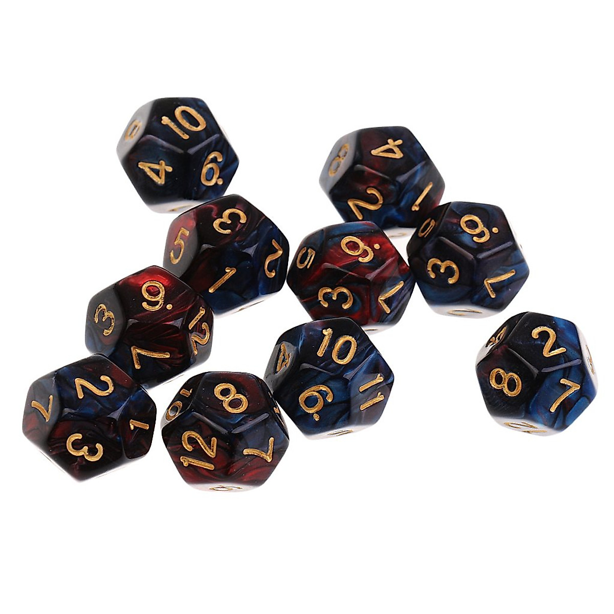 Jili Online 10pcs 12 Sided Dice D12 Polyhedral Dice for Dungeons and Dragons Roley Playing Games Dice Gift - Red Blue
