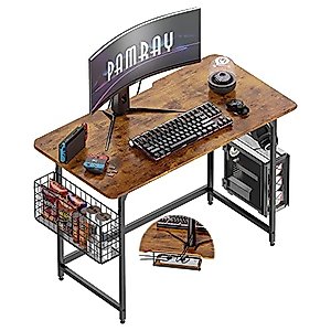 Pamray 32'' Safety Rounded Corner Home Office Desk with Cable Trough and Under Desk Cable Management Simple Computer Desk for Work and Gaming, Vintage Brown