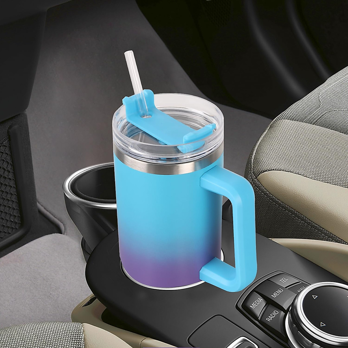 SYACOT 40 oz Tumbler with Handle and Straw Stainless Steel Insulated Tumbler Leak Proof Lid and Straw Lid Reusable Travel Mug Coffee Mug Cup Dishwasher Safe Keep Drinks Cold and Hot (Amethyst)