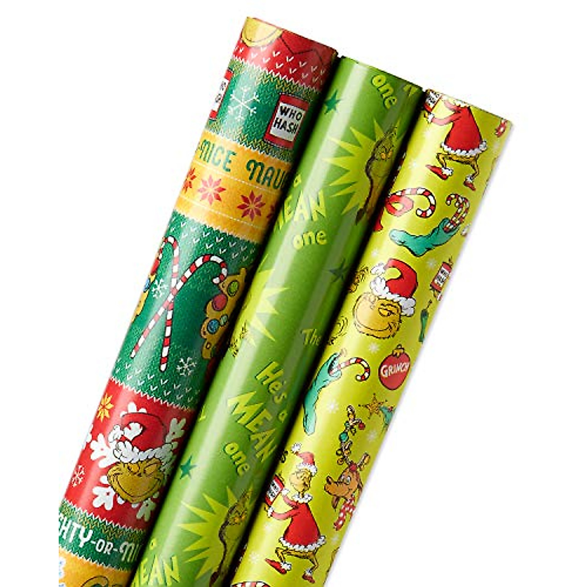 American Greetings 105 sq. ft. Christmas Wrapping Paper Bundle with Cut Lines, The Grinch (3 Rolls in. x ft.)