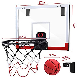 EagleStone Basketball Hoop Indoor for Kids, Over The Door Mini Basketball Hoop with Electronic Scoreboard, Room Basketball Hoop with 2 Balls and Sound, Basketball Toys for Toddler Boys Girls