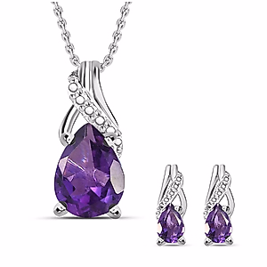 Shop LC Wedding Costume Jewelry Set for Women Purple Amethyst Drop Earrings Bridal Necklace 925 Sterling Silver Stainless Steel Bridesmaid Gifts for Women for Bride Size 20" Birthday Gifts