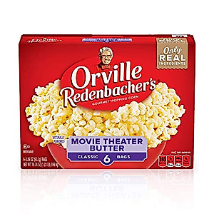 Orville Redenbacher’s Movie Theater Butter Flavored Microwave Popcorn, Gluten Free, 6 Count Popcorn Bags (6 Boxes)