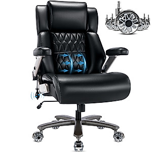 Big and Tall 500lbs Office Chair - Adjustable Lumbar Support 3D Flip Arms Heavy Duty Metal Base&Wheels, High Back Large Executive Computer Desk Chair, Thick Padded Ergonomic Design for Back Pain