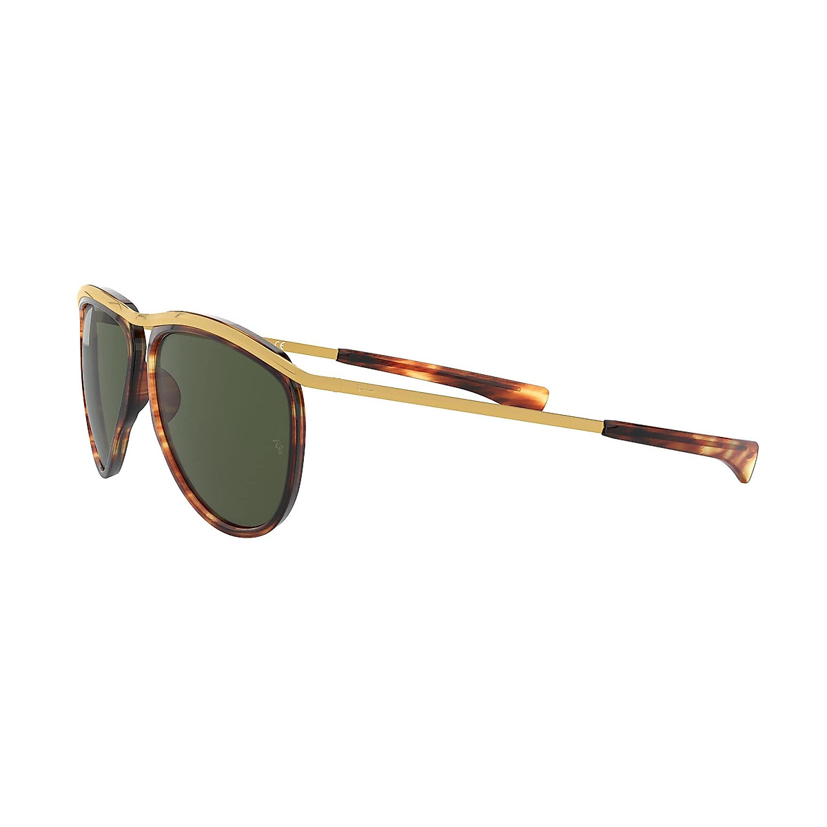 Ray-Ban RB2219 Olympian Aviator Sunglasses, Striped Havana/G-15 Green, 59 mm