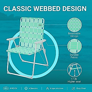 #WEJOY Anti-tip Over Folding Webbed Lawn Chair, Oversized 17-in High Beach Chair for Adults Heavy Duty,Aluminum High Seat Camping Chair for Elder Outdoor Garden Park Backyard(Cyan/Grey)