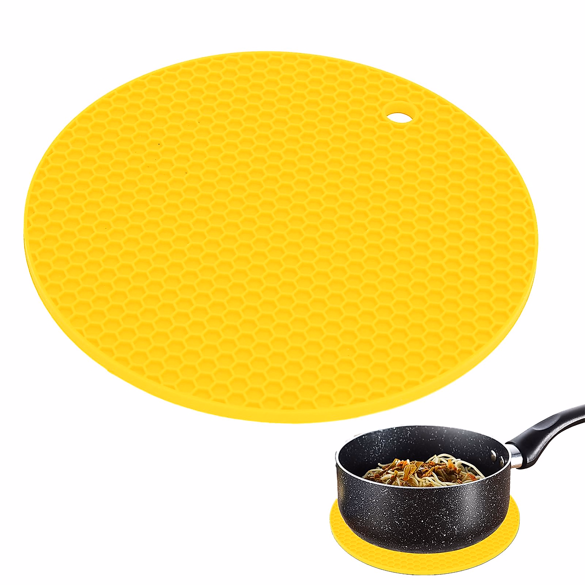Natudeco Table Placemat Silicone Mat Round Shape Silicone Safe Grabs Food Grade Thickened Microwave Mat Insulation Pad Protective Hot Pad Multi Purpose Mat(Yellow)