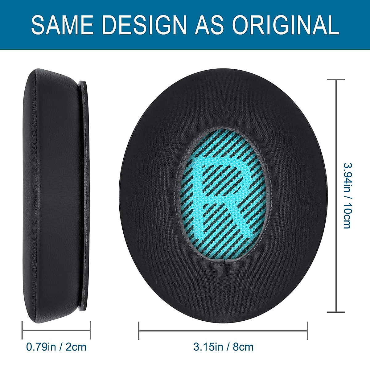 GEVO Cooling Gel Ear Pads for Bose QC25 Headphones, Replacement Ear Pads for Bose QuietComfort QC2 QC15 Ae2 Ae2i Ae2w Headphones, Breathable Sports Fabric, Extra Thick & Cooler for Longer (Black)