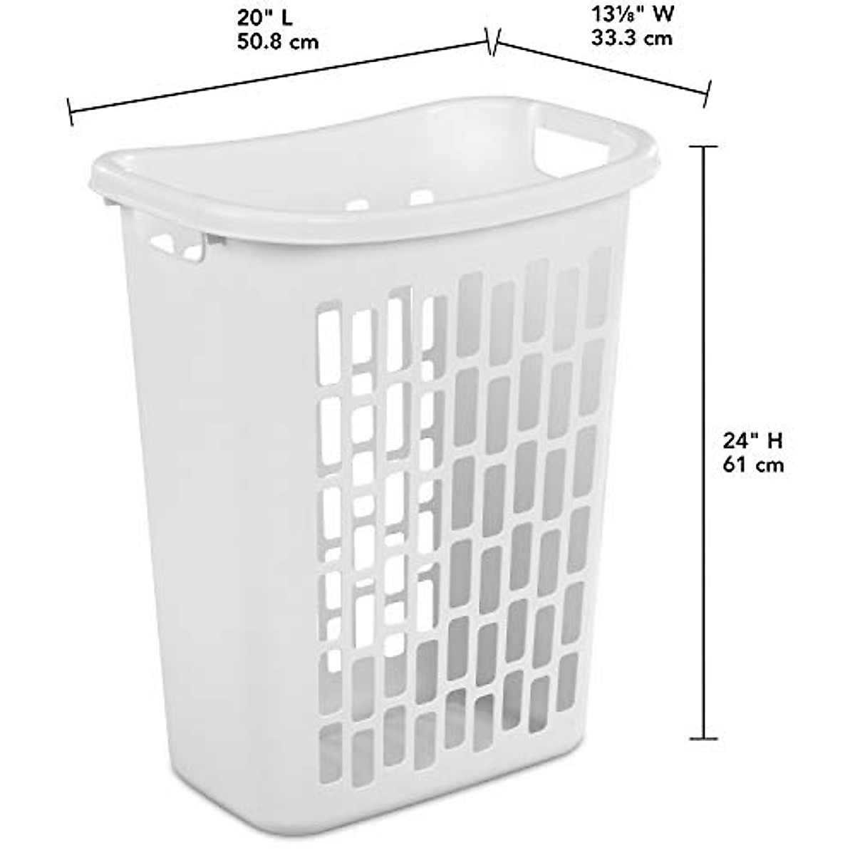 Sterilite Rectangular Open Laundry Hamper, Tall and Slim Plastic Hamper with Handles for Carrying Clothes to and from the Laundry Room, White, 6-Pack