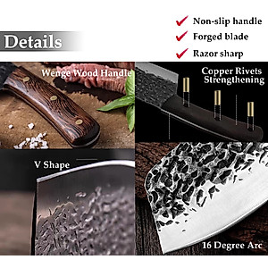 ZENG JIA DAO Chef Cleaver Knife 7 inch, Kitchen chopper for meat and vegetable, High Carbon Steel With Wenge Wood Handle Camping Cooking Cutlery Gift