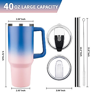 GUDEMAO 40 oz Tumbler with Handle, Insulated Tumbler with Lid and Straw, Reusable Stainless Steel Vacuum Insulated Cup, 100% Leak Proof Thermal Travel Coffee Mug Cup for Cold and Hot (Blue Pink)