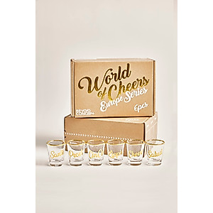 World of Cheers Europe Series, Set of 6 cute shot glasses bulk (1.5oz / 50ml) Heavy Base Shot Glasses Set, Detailed with Gold Rim shot glass, and Typography, an Uplifting Barware Collection