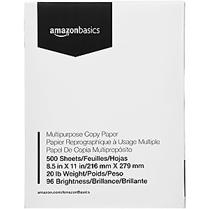 Amazon Basics Multipurpose Copy Printer Paper, 20 Pound, White, 96 Brightness, 8.5 x 11 Inch - 10 Reams (5,000 Sheets Total)