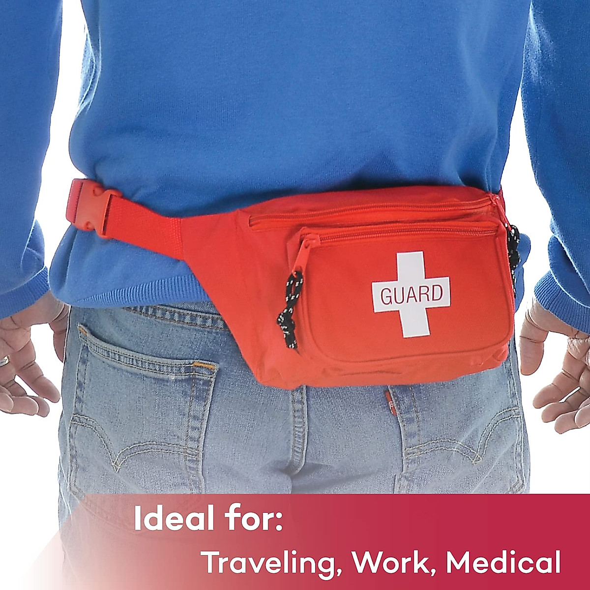 Dealmed Lifeguard Fanny Pack with Logo, E-Z Zipper Design and 3 Pockets, Red Fanny Pack (Pack of 1), Includes Adjustable Waist Strap and Zipper Pockets