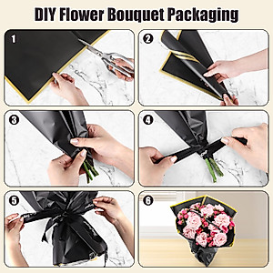 Vutim Flower Wrapping Paper, 25PCS Black Wrapping Paper, Gold Edge Waterproof Bouquet Paper, Flower Gift Wrapping Paper for Flower Shop, Wedding, Birthday Party, Handmade DIY, Anniversary