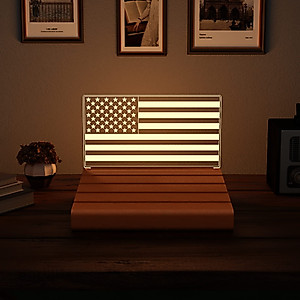 Lampeez Challenge Coin Display, Light up Coin Holder American Flag with Warm White Color Light, Military Coins Holder Case 4 Row Holder Wooden Stand Rack Gift for Military Army for Him Father