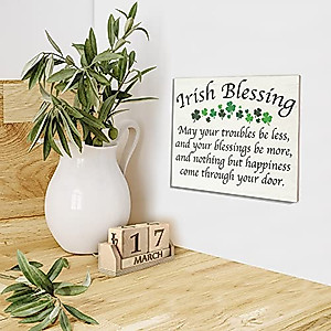 JennyGems St Patricks Day Decor, Irish Blessing Sign, May Your Troubles Be Less and Your Blessings Be More, Irish Prayer, Irish Decor, 7.25 x 6 Hanging Wood Sign