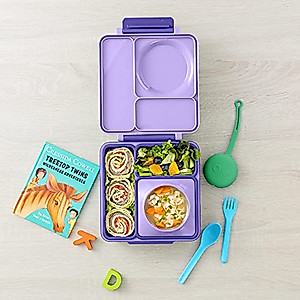 OmieBox Bento Box for Kids Insulated Bento Lunch Box with Leak Proof Thermos Food Jar, 3 Compartments + Mint Green Utensil Set with Case