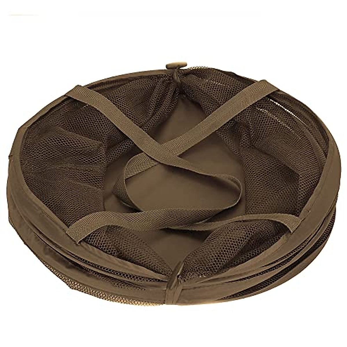 Qtopun Mesh Popup Laundry Hamper, Foldable Portable Cylindrical Dirty Clothes Basket for Bedroom, Kids Room, College Dormitory and Travel — Brown