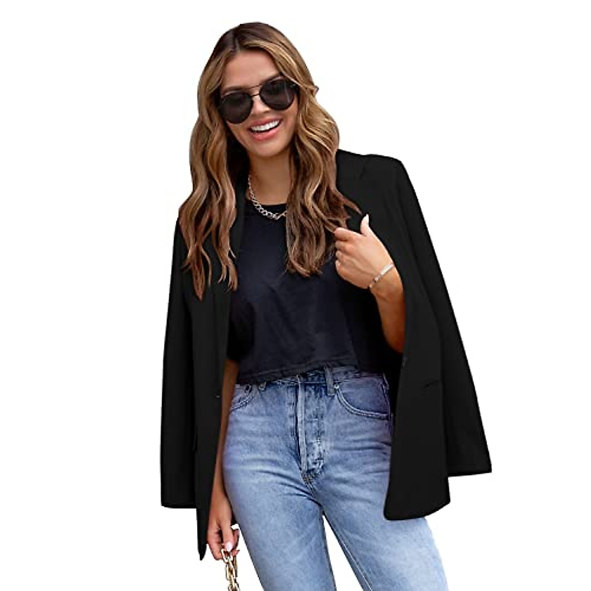 CRAZY GRID Womens Casual Blazer Long Sleeve Business Suit Jacket Open Front Button Work Office Blazer Jacket Fashion Dressy Ladies Blazer Black Size X-Large