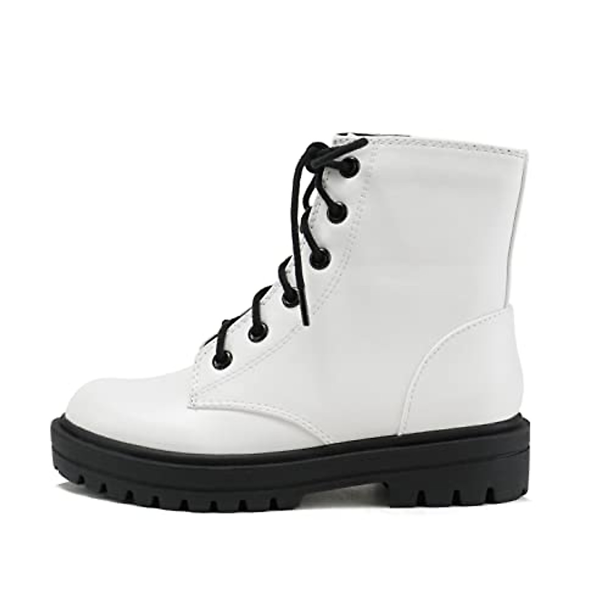 Soda FIRM-2 KIDS/CHILDREN/GIRLS Lug Sole Fashion Combat Ankle Bootie Lace up w/Side Zipper (WHITE PU, numeric_3)