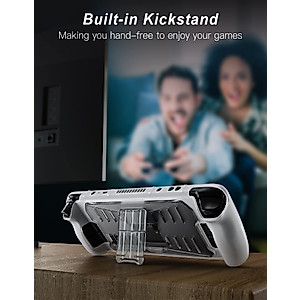 Benazcap Case for Steam Deck 2021/2022 (7 inch)/2023(7.4 inch) Release, Full Body TPU+PC Protective Case Cover with Kickstand, Shockproof Non-Slip Anti-Collision Accessories Skin for Steam Deck -Clear