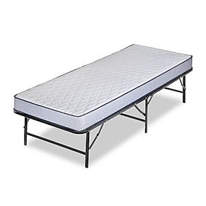 Spinal Sleep, 14-Inch Quickbase Metal Platform Bed Frame Foundation with 5" Medium Firm Tight Top High Density Foam Mattress, 75 x 30, Gray