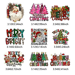 TZSANXMY Merry Christmas Iron On Decals Christmas Tree Santa Claus Iron On Transfer Heat Transfers Patches for Clothing Washable Xmas Heat Press Sticker 9pcs Small Size