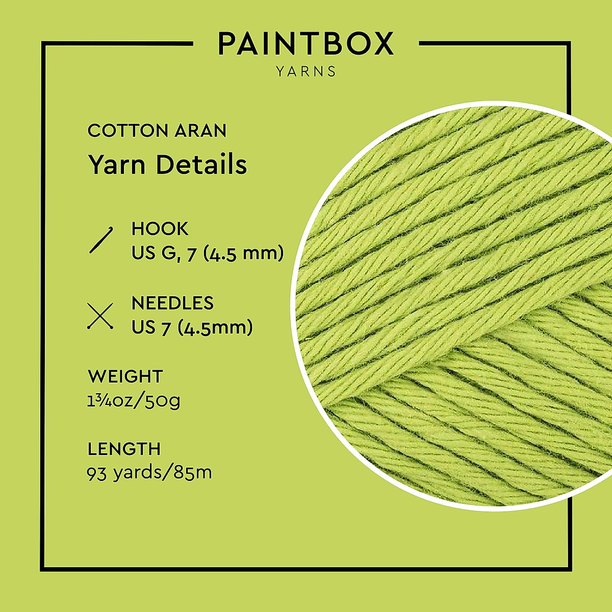 Paintbox Yarns 100% Cotton Aran Yarn 1.76oz (50g), 93 Yards (85m) - Lime Green Worsted Wool for Crochet, Knitting - Soft, Lightweight for Sweaters, Clothes