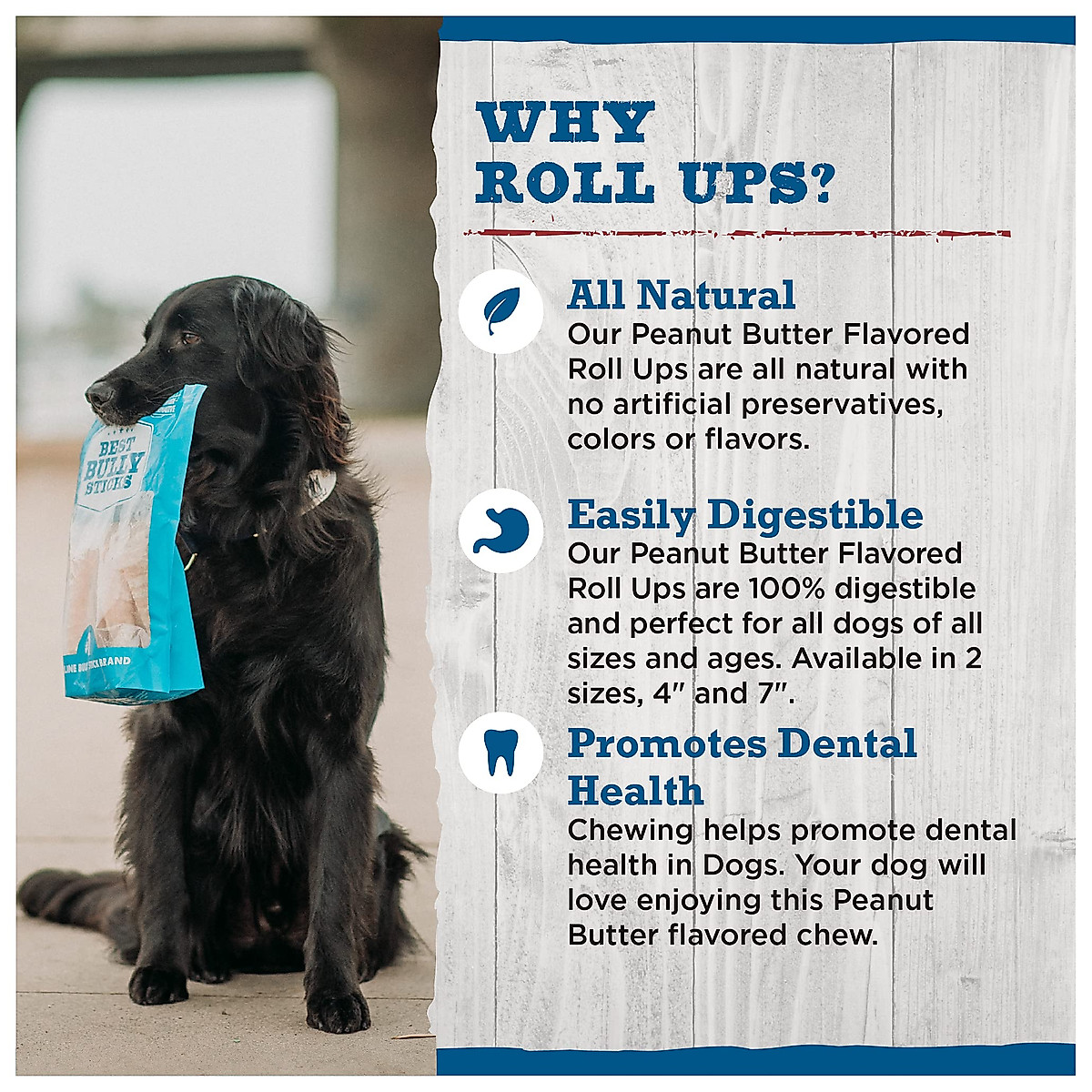 Best Bully Sticks Roll Ups - All-Natural, Easily digestible Dog Chew - Peanut Butter Flavor - Best Suited for Small Breeds (4 Inch, 5-Pack)