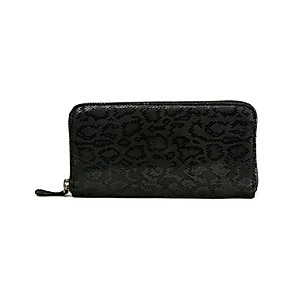 CoFi Wallets - Genuine Handmade Full Grain Leather Zip Wallet, Unique Black Anaconda Pattern