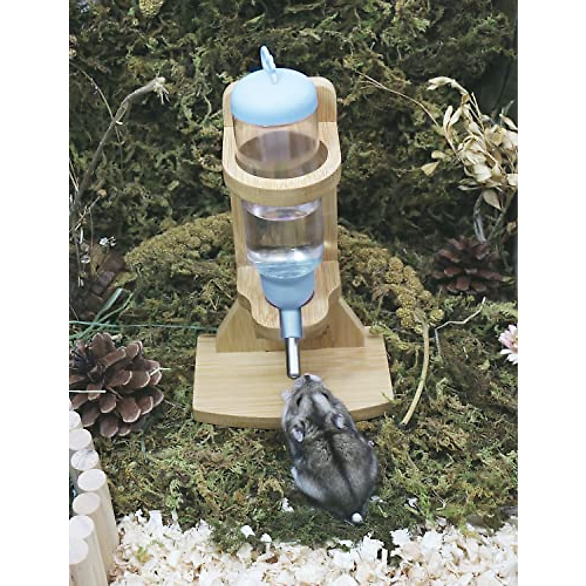 Rubor Hamster Water Bottle with Stand Small Animal Water Bottle Holder with 125ml Hanging Water Auto Dispenser for Syrian Rabbit Dwarf Gerbils Mice Rats Degus Small Pet Rodents (Bule)