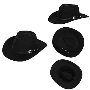 Western Felt Cowboy Cowgirl Hat - Wide Brim Panama Jazz Fedora Hat with Floral Engraved Buckle Belt Decoration 22.4" to 22.8" Black