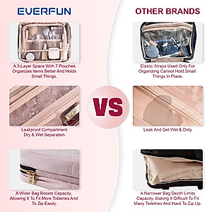 Everfun Hanging Travel Toiletry Bag for Women Traveling With Leakproof Compartment Makeup Cosmetic Organizer Dopp Kit Travel Accessories Essentials Must Have