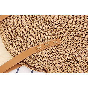 CWCYYDSYY Straw Beach Handbags Summer Handmade Round Corn Woven Shoulder Tote Bohemia Bags Purse for Women(Khaki -1)