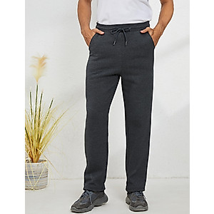 Gihuo Men's Winter Fleece Pants Sherpa Lined Sweatpants Straight Leg Active Running Sweat Pants Comfy Lounge Pants(2# Dark Grey, Small)