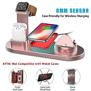 Multifunctional 4 in 1 Wireless Charger Fast Charging Dock Stand Desktop Charging Station (Black)