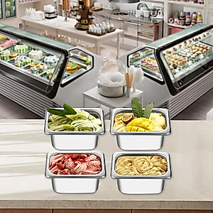 BAKPOCO Hotel Pan 1/9 Size - Steam Pan With Lid 4" Deep 4 Packs Food Pan Anti Jam Stainless Steel Buffet Pan Commercial Stainless Steel Pan