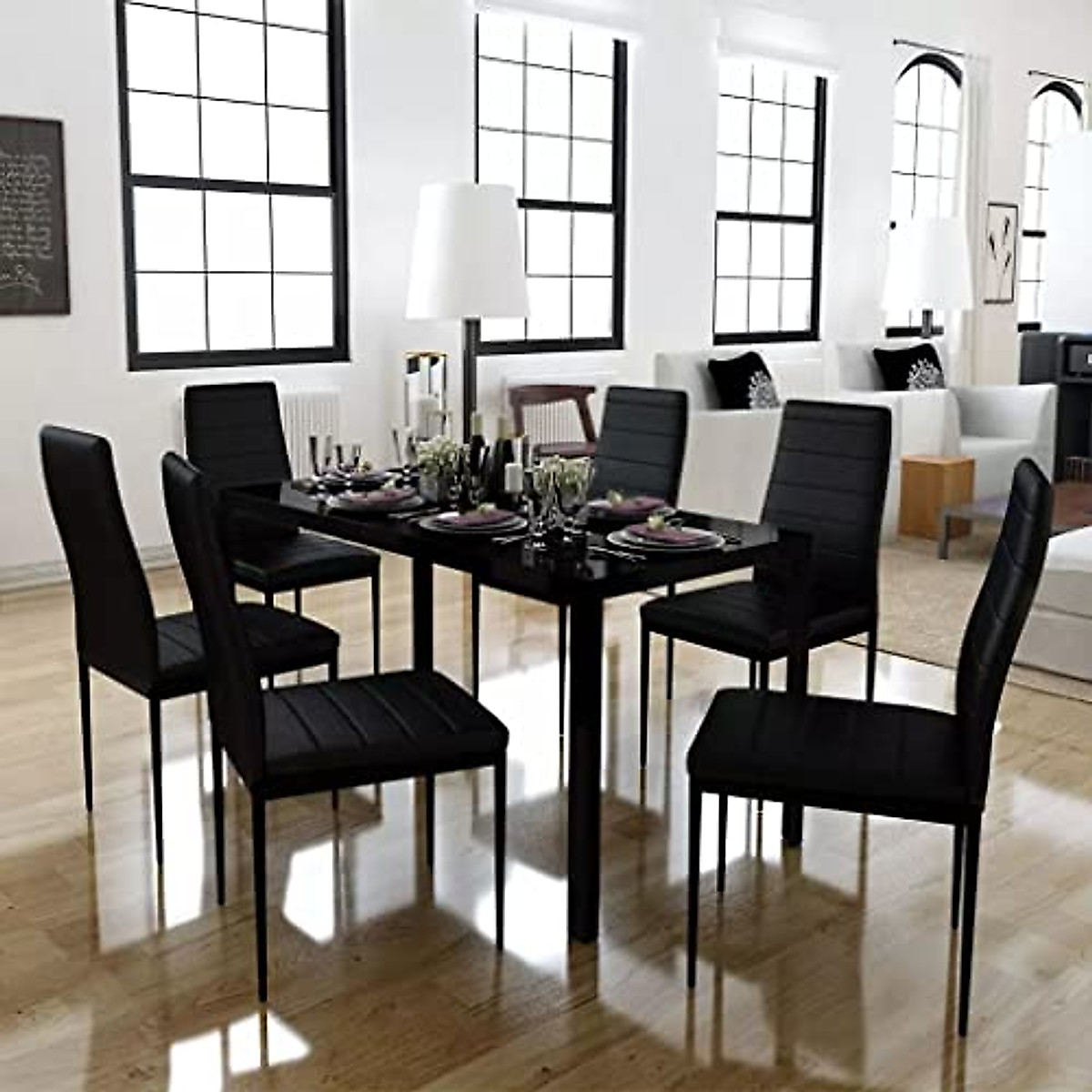 KFJBX Kitchen Tables and Chairs Set Dining Room Table Set for 6 Black