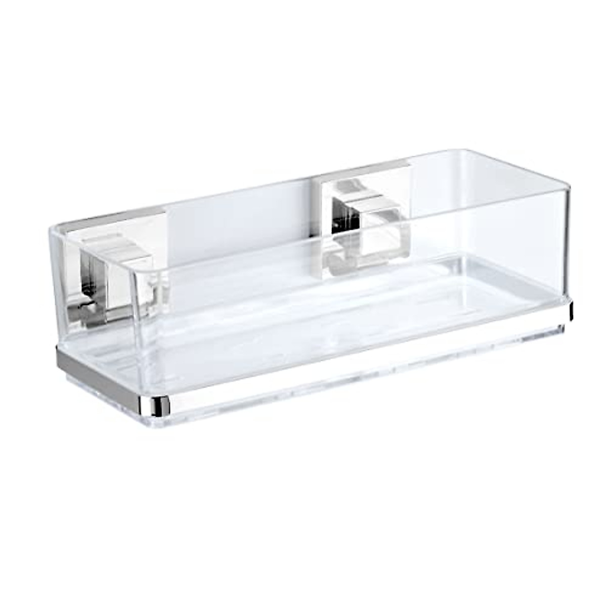 WENKO Vacuum-Loc Wall Shelf Quadro, Stainless steel, Silver Shiny, 25.5 x 14 x 8.5 cm